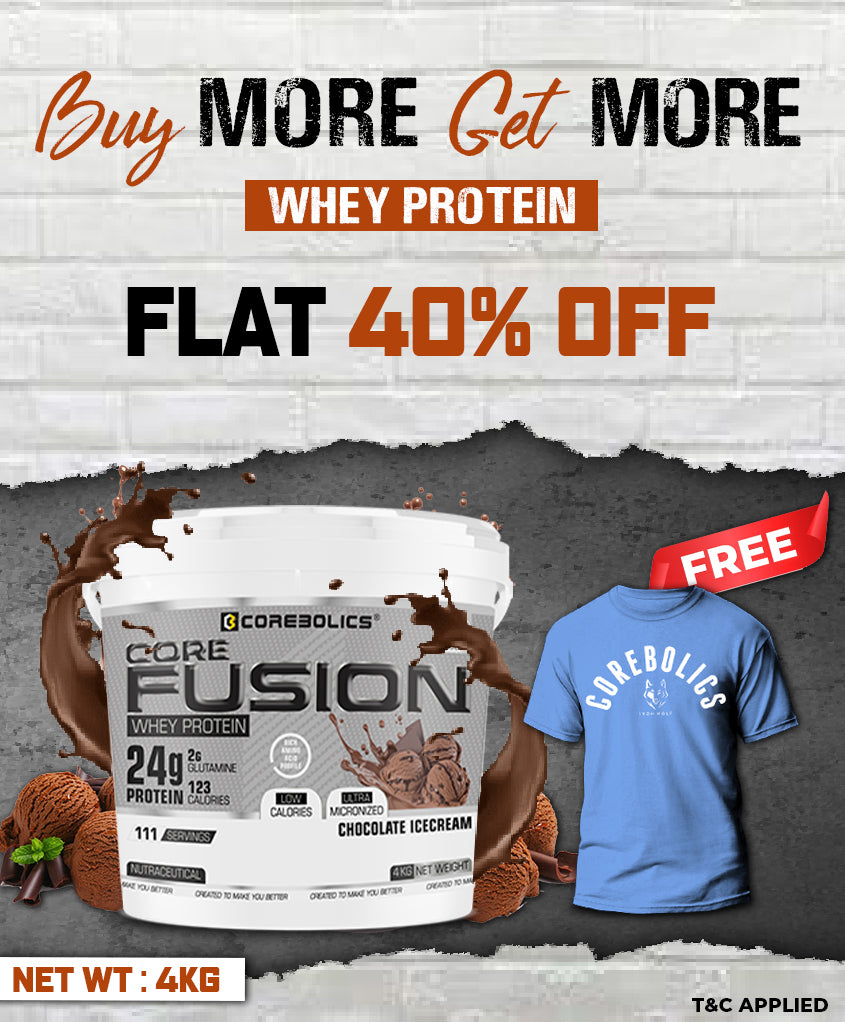 Corebolics Core Fusion Whey Protein (4 kg , 111 Servings) + FREE T-SHI